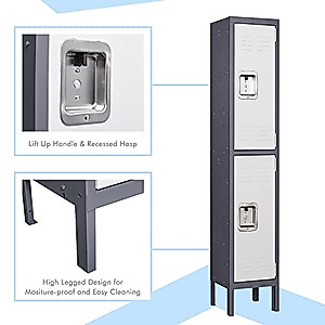 MIIIKO Employee Lockers with 2 Doors, Metal Locker 2 Tier School Lockers with Vents and Hanging Hooks, for Storage of Clothes, Sportswear, Bags, Shoes