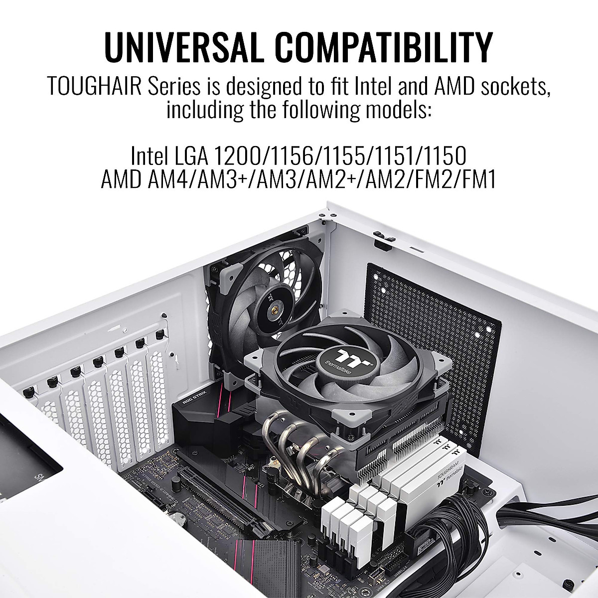 Thermaltake TOUGHAIR 110 140W TDP Top Flow CPU Cooler, Intel/AMD Universal Socket (LGA 1700/1200), 120mm 2000RPM High Static Pressure PWM Fan with High Performance Copper Heat Pipes CL-P073-AL12BL-A