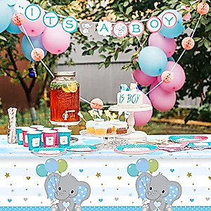 Baby Shower Table Cover Decorations Elephant Tablecloth Table Cover Plastic Rectangle Table Decors for Baby Boy Girl Gender Reveal Party Supplies, 54 x 108 Inches (Blue,3 Pieces)