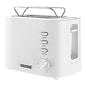 Anfilank Compact 2 Slice Toaster, Wide Slots with Warming Rack, Cancel, Bagel, Defrost Function, 6-Shade Settings, Removable Crumb Tray and High Lift Lever Classic Bread Toaster, 900W BPA free(White)
