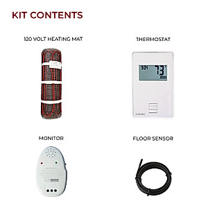 LuxHeat 80 Sqft Mat Kit, 120v Electric Radiant Floor heating System for Under Tile & Laminate. Floor Heat Kit Includes Heating Mat, Alarm, OJ Microline Non Programmable Thermostat with GFCI & Sensor