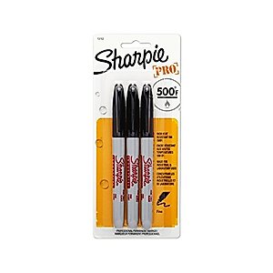 SHARPIE 13763PP Industrial Fine Point Permanent Marker, Withstand Up To 500F, Designed for Industrial and Laboratory Users, Black Color, 1 Blister with 3 Markers