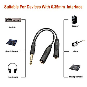 tisino 1/4 Splitter Cable, 1/4" TRS Stereo Male to Dual 1/4" TRS Stereo Female Jack Quarter Inch Splitter Cord - 8 inches /20cm