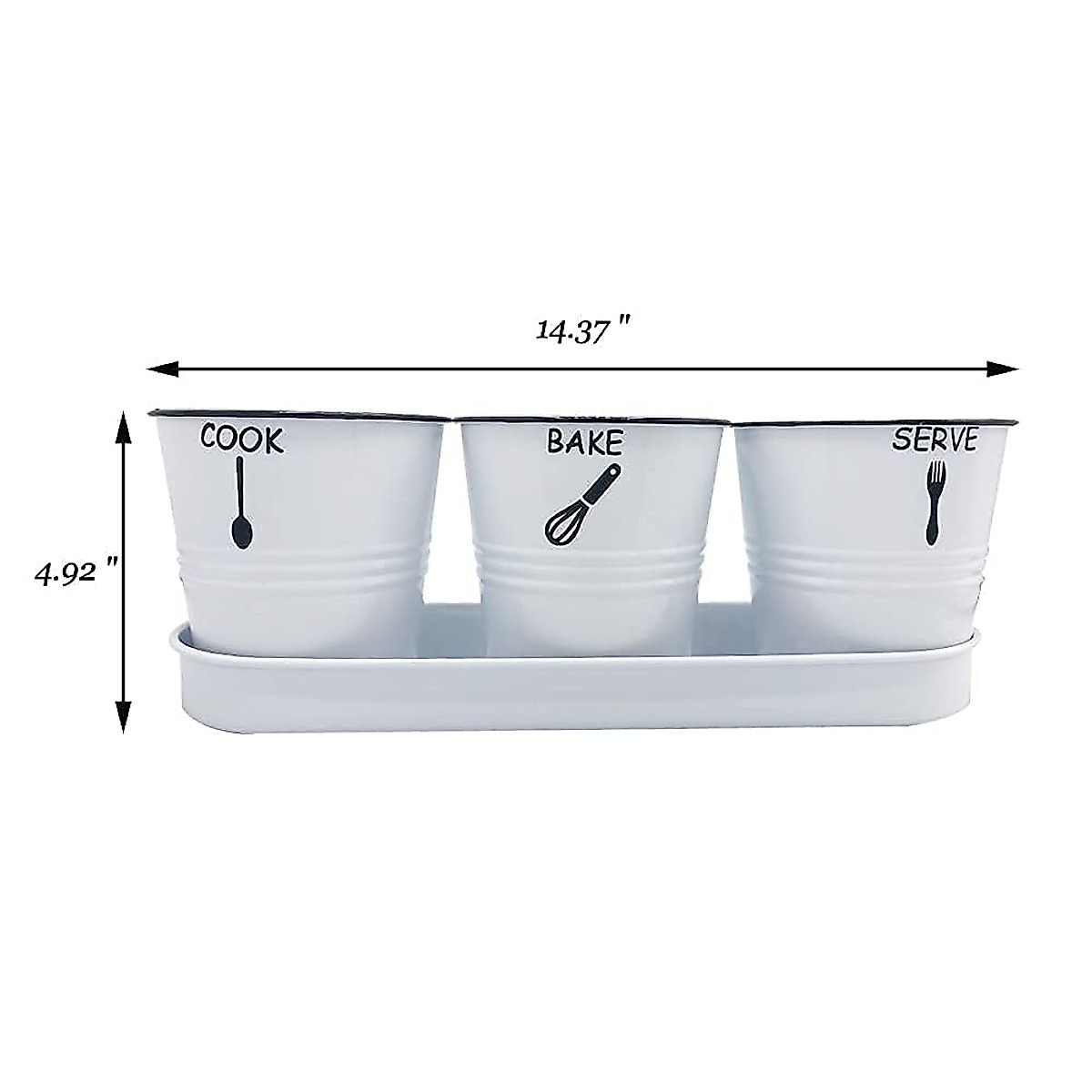 Hydrone Design Metal Utensil Holder Set with Tray, Kitchen Utensil Storage Caddy Flatware Organizer,White Farmhouse Countertop Decor