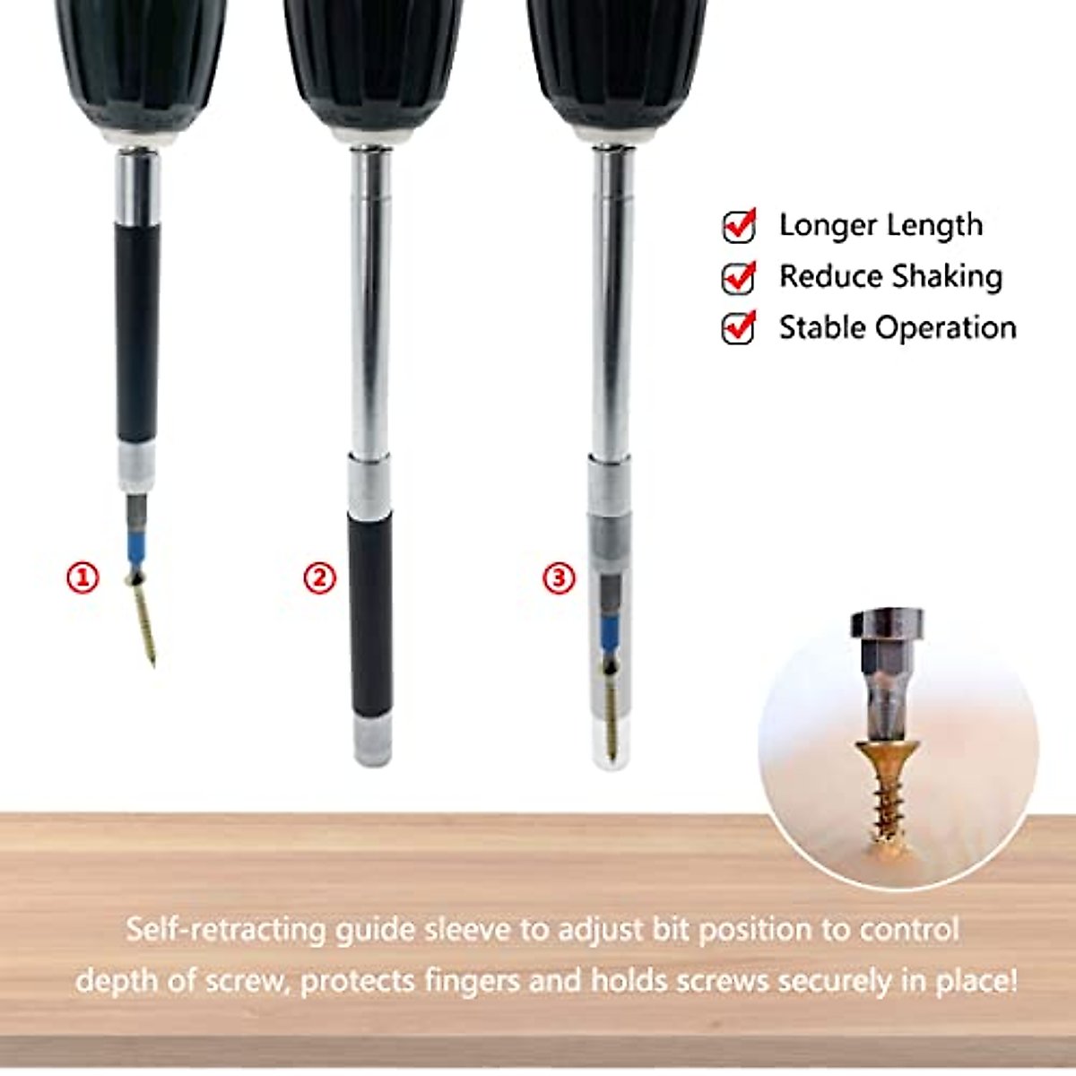 SeonFook 3pcs Magnetic Drive Guide Quick Release Screwdriver Bit Holder Extension with 1/4 Inch Hex Shank Drill Bit Tip Holder Connection Rod Adapter Sleeve for Nuts Drill and Handheld Driver