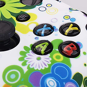 YoRHa Printing Rubber Silicone Cover Skin Case for Xbox One S/X Controller x 1(Circle) with PRO Thumb Grips x 8