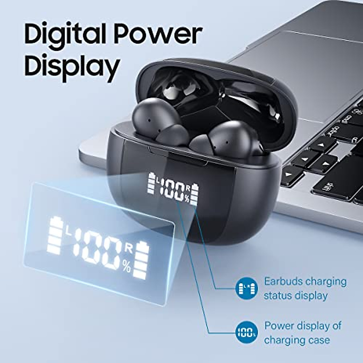 CALCINI True Wireless Earbuds Bluetooth 5.3 with Microphone, TWS Ear-buds In-ear Headphones with Charging Case,Waterproof Cordless Blue-tooth Earphones for Running,Sport,Workout,Android,iPhone,Samsung