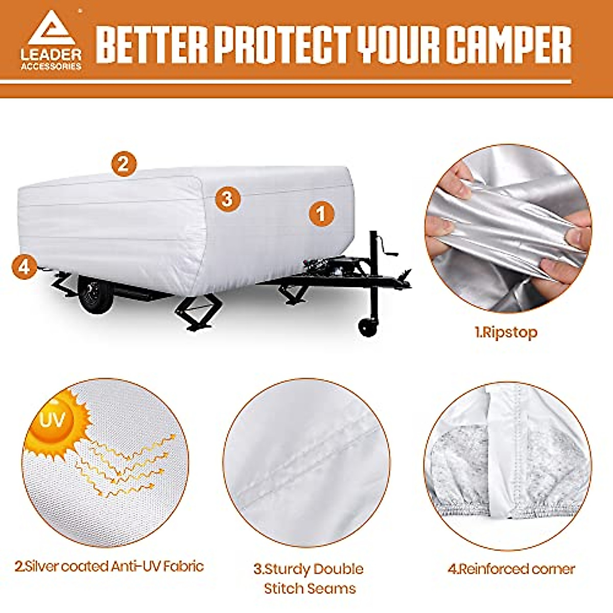 Leader Accessories Pop up Folding Camper Cover 150D Diamond Fabric Fits RV Trailer (10'-12')