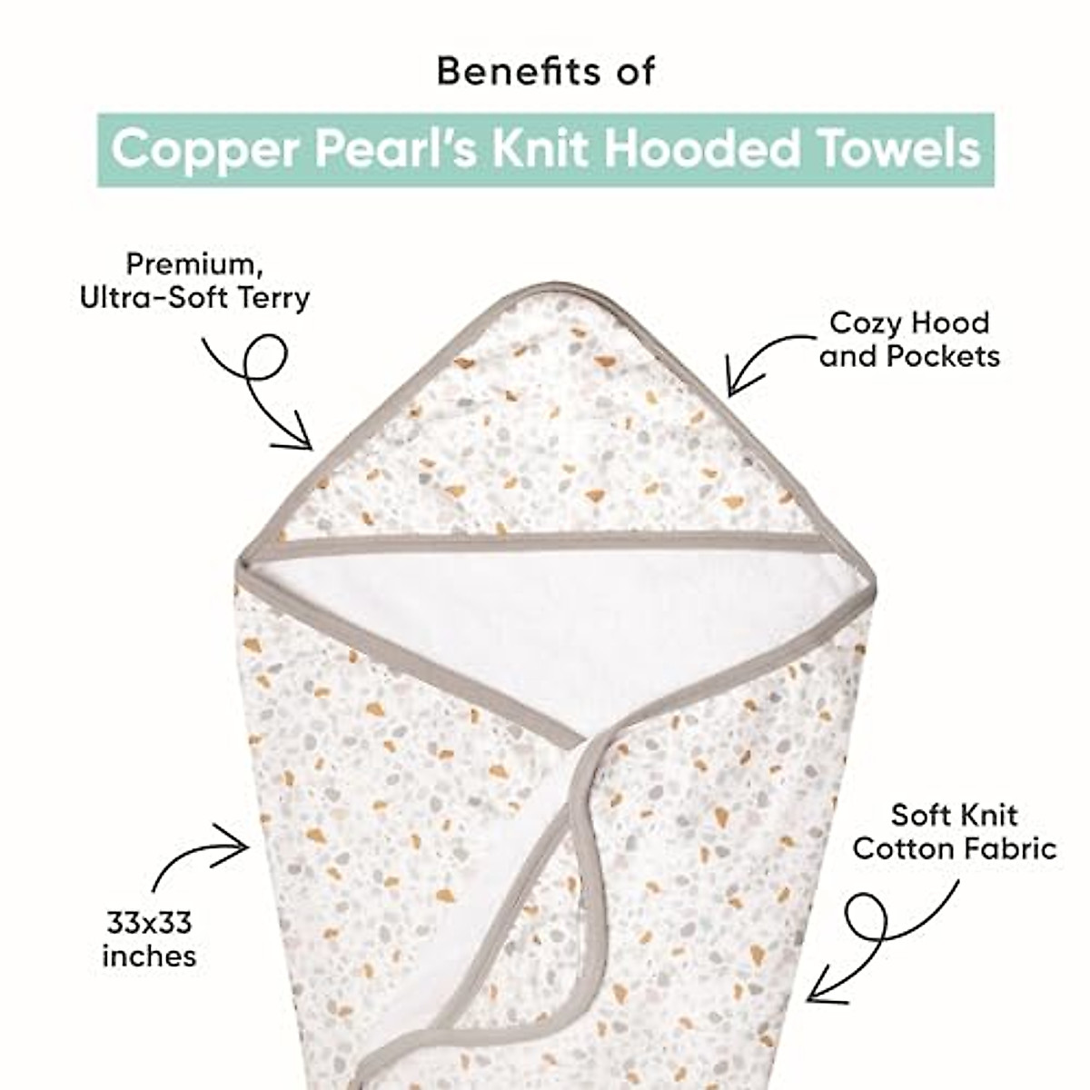 Copper Pearl Hooded Bath Towels Premium Knit/Terry Cloth Baby Towels with Hood, Pockets, and Cool Designs - Great to Gift and Make Bath Time Fun - Baby Bath Towel, Bliss