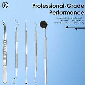 Beauté Secrets Dental Tools, Dental Pick Set 5Pcs Tooth Scraper Dental Hygiene Kit, Stainless Steel Teeth Cleaning Kit with Metal Case for Plaque Tartar Removal for Personal & Pets Use