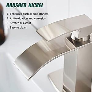 Hoimpro Waterfall Spout Brushed Nickel Single Hole Bathroom Faucet,Single Handle Bathroom Vanity Sink Faucet, Rv Lavatory Vessel Faucet with 6 Inch Deck Plate, Brass