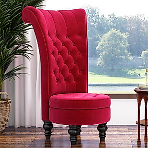 MU Retro High Back Armless Chair, Velvet Royal Furniture Chair, Upholstered Tufted Accent Seat for Living Room, Dressing Room, Bedroom, Red