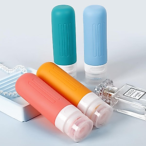 Meartchy 4 Pack Travel Bottles for Toiletries, 3oz Leak Proof Silicone Travel Size Toiletries Bottles, BPA Free Squeezable Travel Size Containers, TSA Approved Travel Essentials (Multicolor)