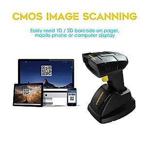 NADAMOO Wireless Barcode Scanner with Charging Cradle, Read 1D, 2D, QR Code, Data Matrix, PDF417, 400m Transmission Distance, 2200mAh Rechargeable Battery, Cordless CMOS Image Reader for Computer