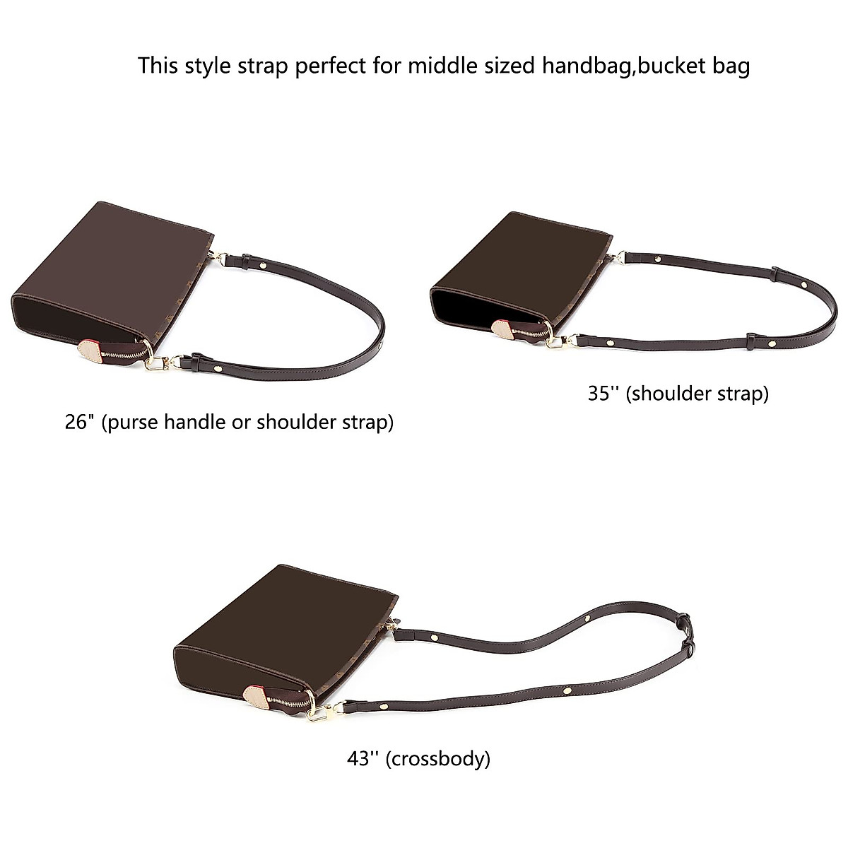 Xiazw Adjustable PU Leather Purse Handle Shoulder Crossbody Strap for Handbag Bucket Bag (Black - Silver)