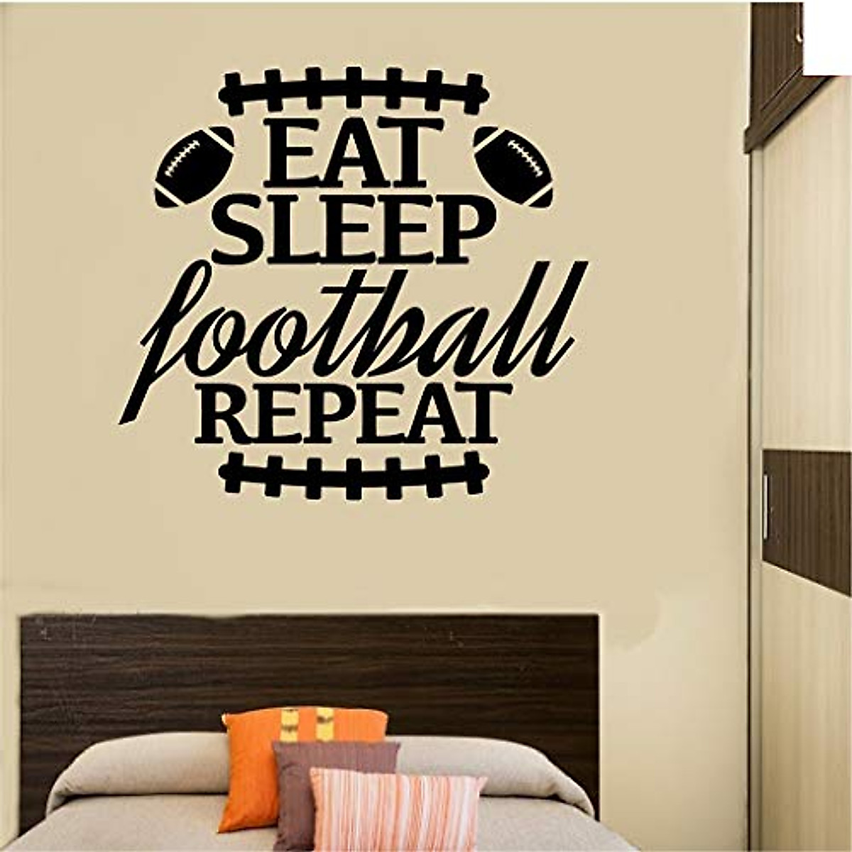 Eat Sleep Football Repeat Wall Sticker Decal Sport Player - / Mens Boys Kids Image Man-Caves, Playroom bedroom (Designs 1)