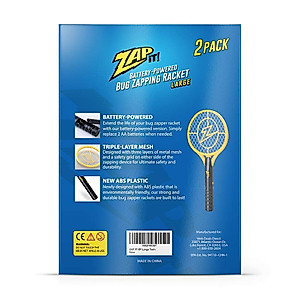 Zap It Bug Zapper Battery Powered (2xAA Included) Bug Zapper Racket, 3,500 Volt, 2 Pack