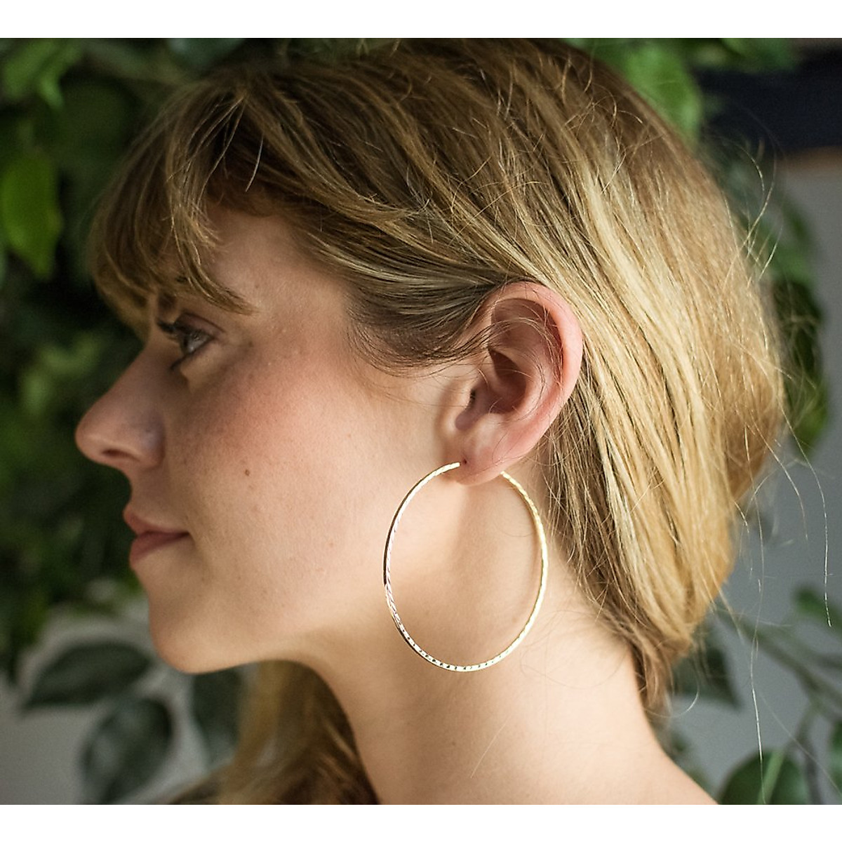 Extra Large 14K Yellow Gold Diamond Cut Square Tube Continuous Endless Hoop Earrings, (60mm) (1.35mm Tube)