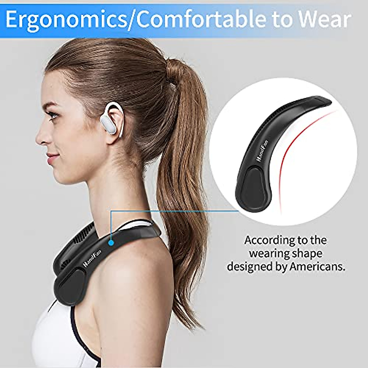 Bladeless Neck Fan 5000mAh, Necklace Fan Battery Operated 4 speeds, Wearable Fan Rechargeable Strong Airflow, Hands-Free Fan Portable, for Outdoor Activities Travel Office Home (Black)