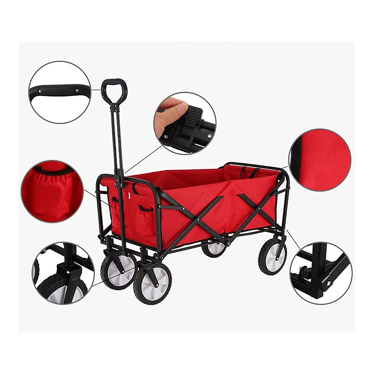 ZHYH Portable Utility Wagon Home Garden Wagon Cart with Storage Basket Folding Cart Camping Cart Outdoor Wagon 4 Wheels Beach Trolley (Color : White-Dinosaur Doodle4)