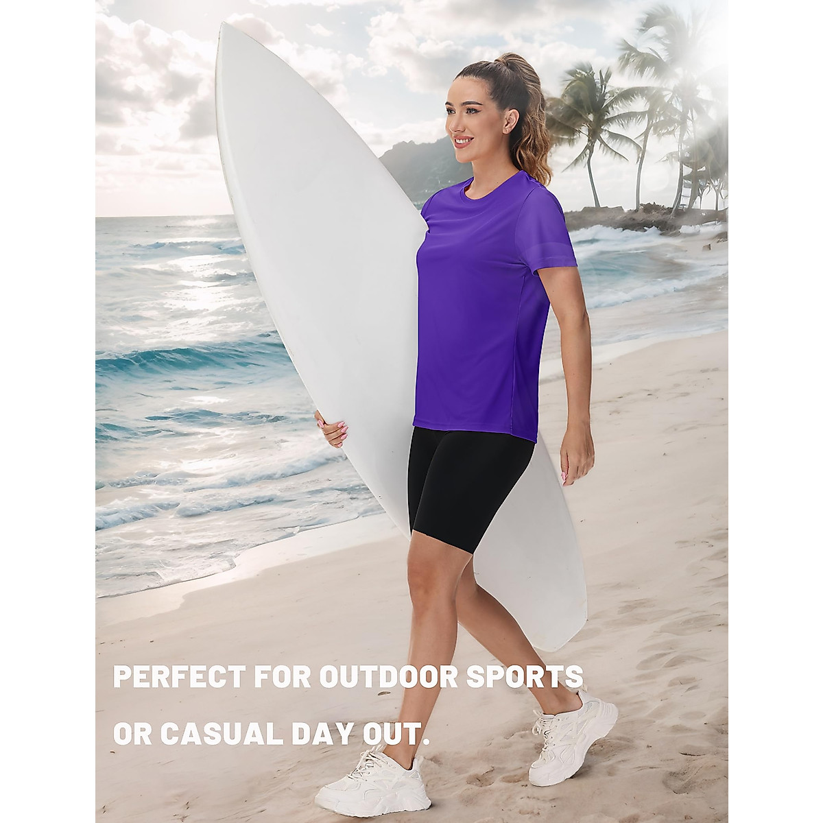 TACVASEN Womens Short Sleeve Shirts Athletic Workout Tops UPF 50+ Rash Guard Running Crew Neck Summer T-Shirts, Purple, M