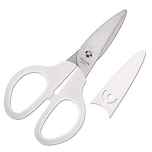 HITOPTY White Multipurpose Scissors, 6in Straight Sturdy Sharp Scissors for Office School Student Home General Use Sewing Fabric Craft Supplies with Cover