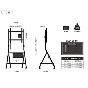 FITUEYES Design Mobile TV Stand for 46 55 60 65 Inch TV, Rolling TV Cart Floor Stand with Mount for Living Room Office Hotel, Modern Corner TV Stand with Wooden Storage Shelves, Collector Series