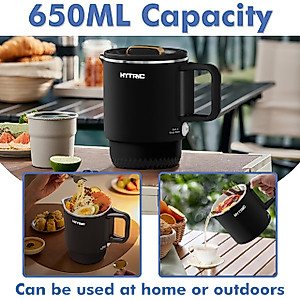 HYTRIC Travel Electric Kettle, 650ML Foldable Small Kettle, Portable Water Kettle with Dual Power Control, Collapsible Stainless Steel Water Boiler, Auto Shutoff & Boil Dry Protection, BPA-Free