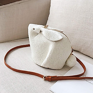QZUnique Rabbit Shape Handbag Women's Lovely Plush Toy Crossbody Bag Rope Strap Shoulder Bag