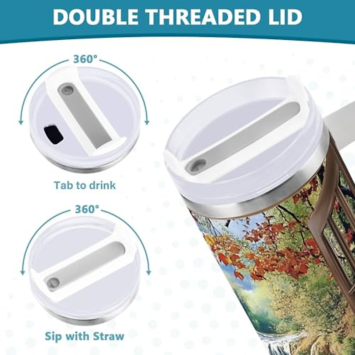 Jihqo Waterfall Forest Seen From Window 40 oz Stainless Steel Vacuum Insulated Tumbler with Handle and Straw Lid, Leakproof Water Bottle Double Wall Travel Mug Coffee Cup, Cupholder Friendly