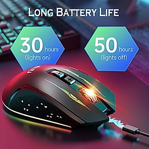 UHURU Wireless Gaming Mouse, Wired and Wireless Dual Modes Rechargeable RGB Gaming Mouse with 7 Programmable Buttons, Ergonomic and 5 Adjustable DPI Levels up to 10000 DPI for PC Laptop Gamer （WM-07）