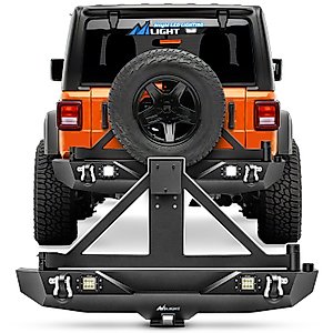 Nilight Rear Bumper & Spare Tire Rack & Hitch Receiver w/2 LED Lights Compatible for 2007-2018 Jeep Wrangler JK for 2007-2018 Jeep Wrangler JK & Unlimited