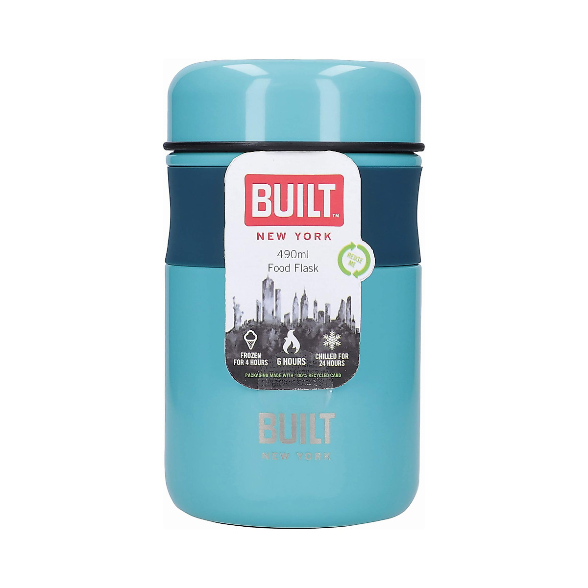 Built Double Wall Vacuum Insulated Food Flask for Hot and Cold Foods, Stainless Steel, Teal, 490 ml