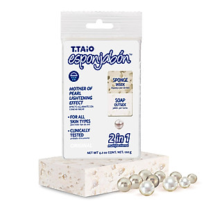 T. Taio Mother of Pearl Esponjabon Soap Sponge - Gentle Shower Scrubber - Cleaning Bath Wash Scrub - Dirt & Oil Removal - Massage & Lather Foot, Elbow, & Face Bathroom Accessories Fresh Nacre Scent