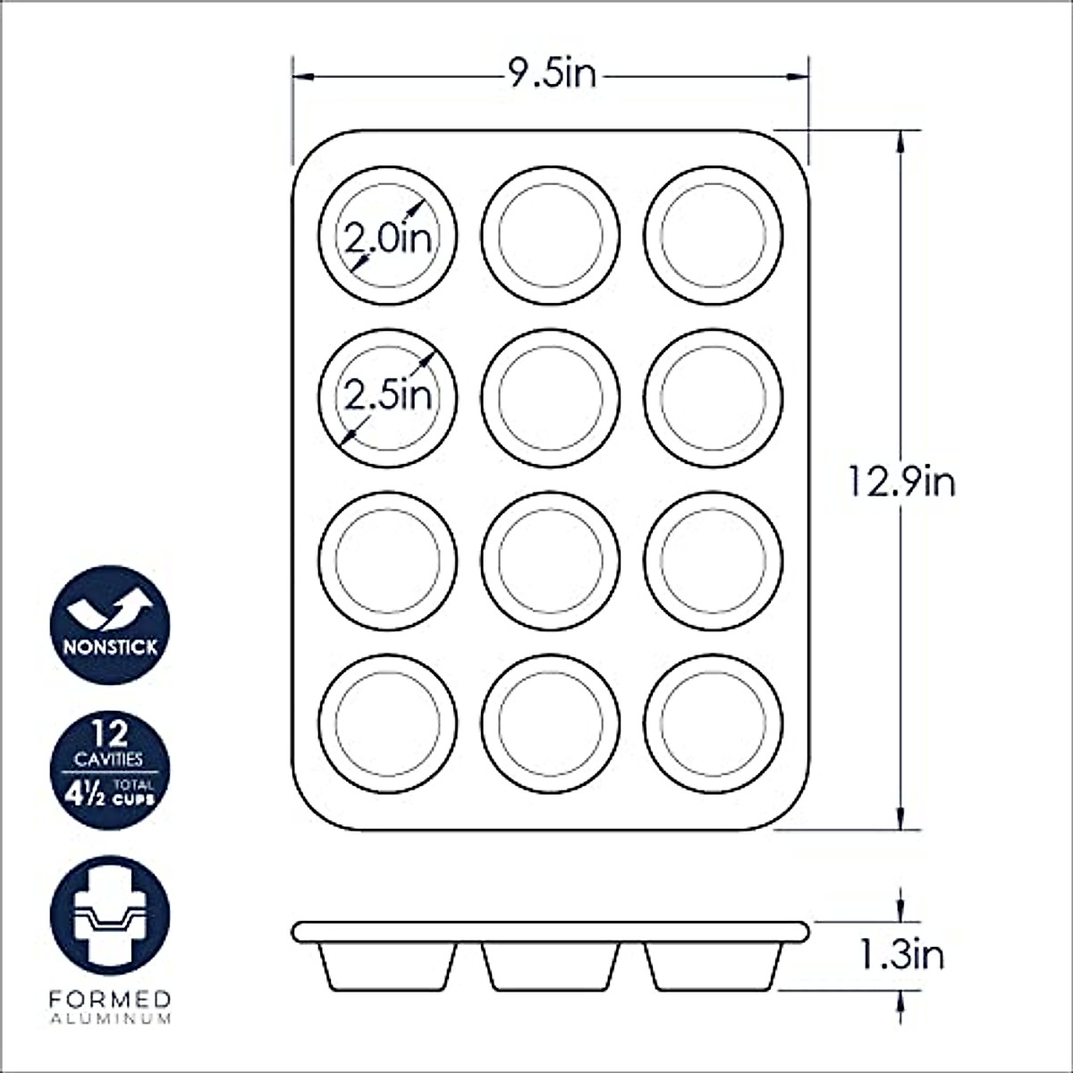 Nordic Ware Naturals Aluminum NonStick Muffin Pan, Twelve 2.75 Inch Cups