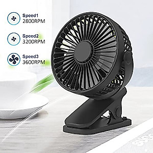Ideapro 6 inch Portable Clip on Fan, Battery Operated USB Fan, Small Desk Fan with 3 Speeds, Strong Clamp, 360°Rotate Personal Fan for Office Home Dorm Stroller(Black)…