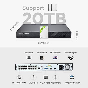 ONWOTE Wired 4K Security Camera System PoE 16 Channel 4TB, AI-Human-Vehicle-Detection, 128° Wide Angle, 8 * 8MP Outdoor Commercial IP Cameras with Audio, 16CH 4K NVR CCTV Surveillance for Businesses