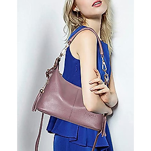 SMALLBLUER Synthetic PU Leather Ladies Tote Hobo Shoulder Middle-aged Women's Crossbody Bags Satchels Purse Clutches-Purple