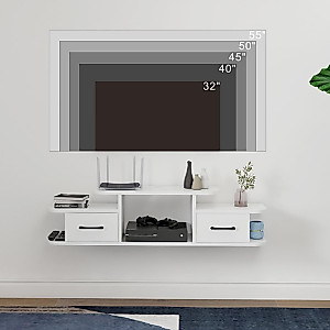 BiJun Floating TV Shelf, Floating TV Stand Wall Mounted Entertainment Center Media Console Router DVD Shelf for One/PS4/Cable Box/DVD Players/Game Console Streaming Media Equipment