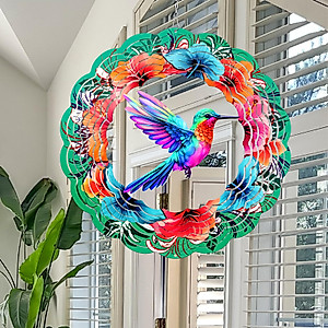 FANTAART Hummingbird Wind Spinners,12inch 3D Metal Wind Spinner Hanging Wind Spinner for Outdoor & Indoor Decorations Yard Art and Garden Clearance Decor Best Hummingbird Garden Gift