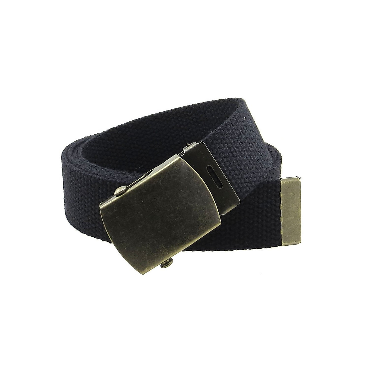 Canvas Web Belt Military Style with Antique Brass Buckle and Tip 50" Long (Black)