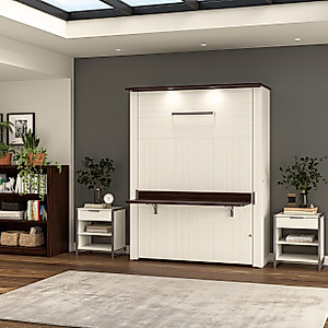 Bestar Lumina 68W Queen Murphy Bed with Desk in White Chocolate | Space-Saving Sleeping Arrangement for Multipurpose Space, Guest Room, or Bedroom