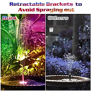 AISITIN 6.5W Solar Fountain with LED Colorful Lights & 3000mAh Battery, Solar Bird Bath Fountain Pump with Fixed Bracket and Multiple Nozzle, Solar Water Fountain Pump for Garden, Pond and Outdoor