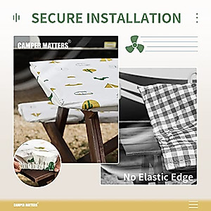 Picnic Table Cover and Bench Covers, Fitted Tablecloth Cover with Elastic Edge, Water and Oil Proof, for Outdoor, Garden, Camping, 72x28 Inch, 3 Pieces Set, Blue & White, Camping Cartoon