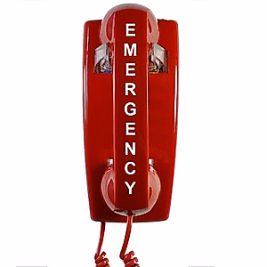 Emergency Wall Telephone Pre-programmed to Auto Dial 911 - RED
