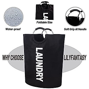 Lilyfantasy 160L XXX-Super Large Laundry Baskets, Laundry Hamper with Padded Handles, Tall Laundry Basket Stand Up Well, Foldable Round Laundry Bag for Easy Storage（Black）