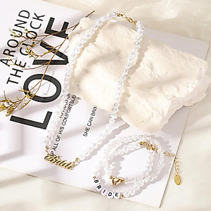 Bride Pearl Beaded Bracelet Necklace set,Bride to Be Jewelry,Bridal Shower Wedding Accessory