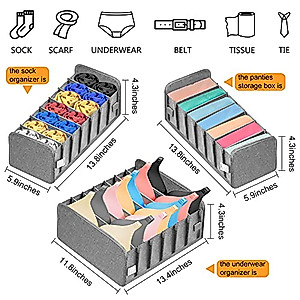 Coopay Underwear Sock Organizer Drawer Organizer Foldable Closet Underwear Organizer Drawer Divider for Bra Panties Ties Socks Clothes Storage with Washable Fabric, 3 Set (Gray)
