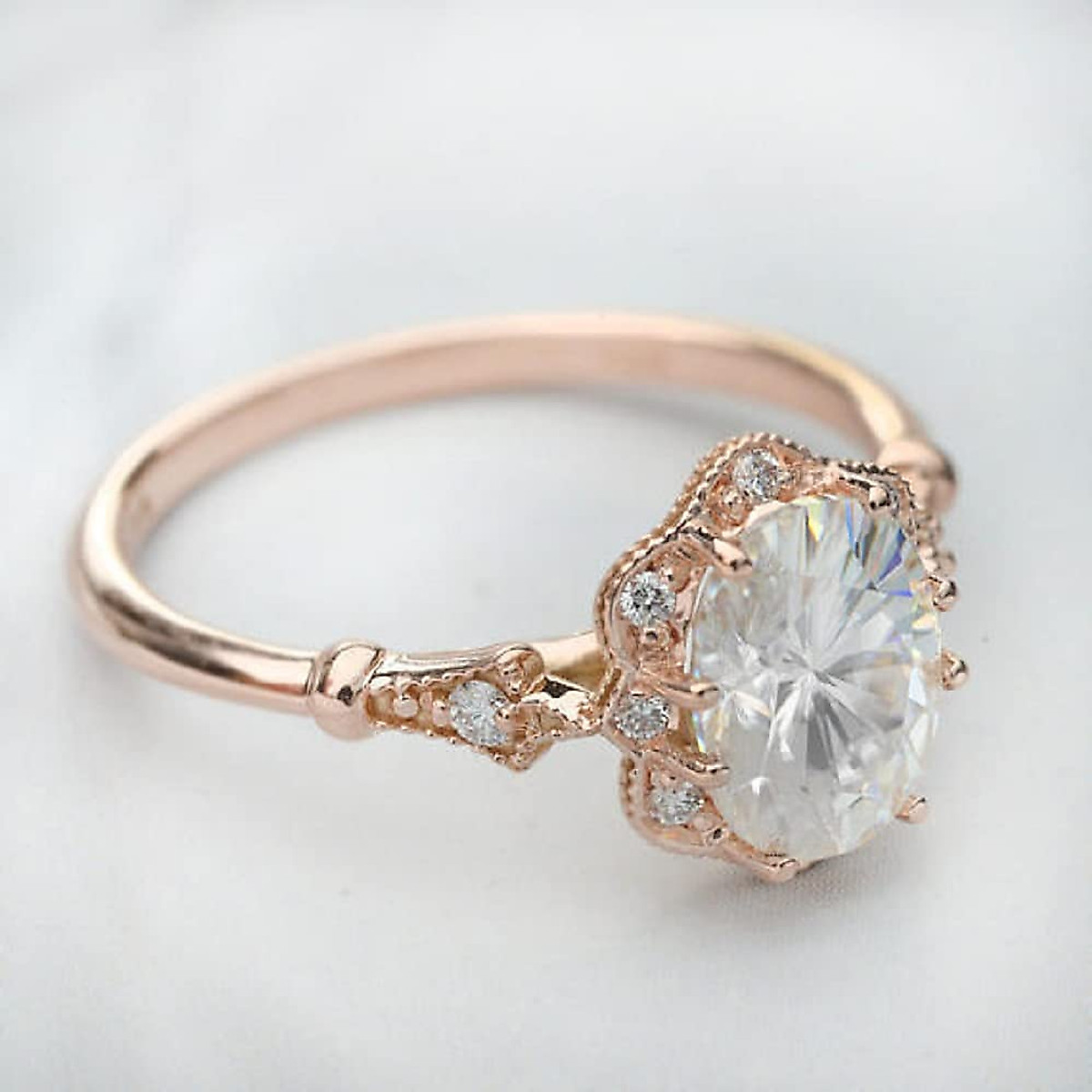 Hsitgexf Rose Gold Plated Oval Cut Cubic Zirconia Engagement Promise Rings, Classical Stunning CZ Eternity Bride Wedding Band Ring for Women (US Size 7)