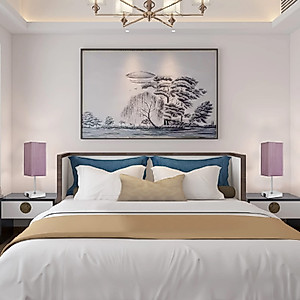 SEEDED-DESIGN Touch Lamps for Bedrooms Set of 2, Small Bedside Lamp with USB Port and Outlet, 3-Way Dimmable Nightstand Lamp for Living Room(LED Bulb Included) (Square, Purple)